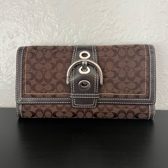 Coach | Bags | Vintage Signature Canvas Coach Wallet With Buckle | Poshmark